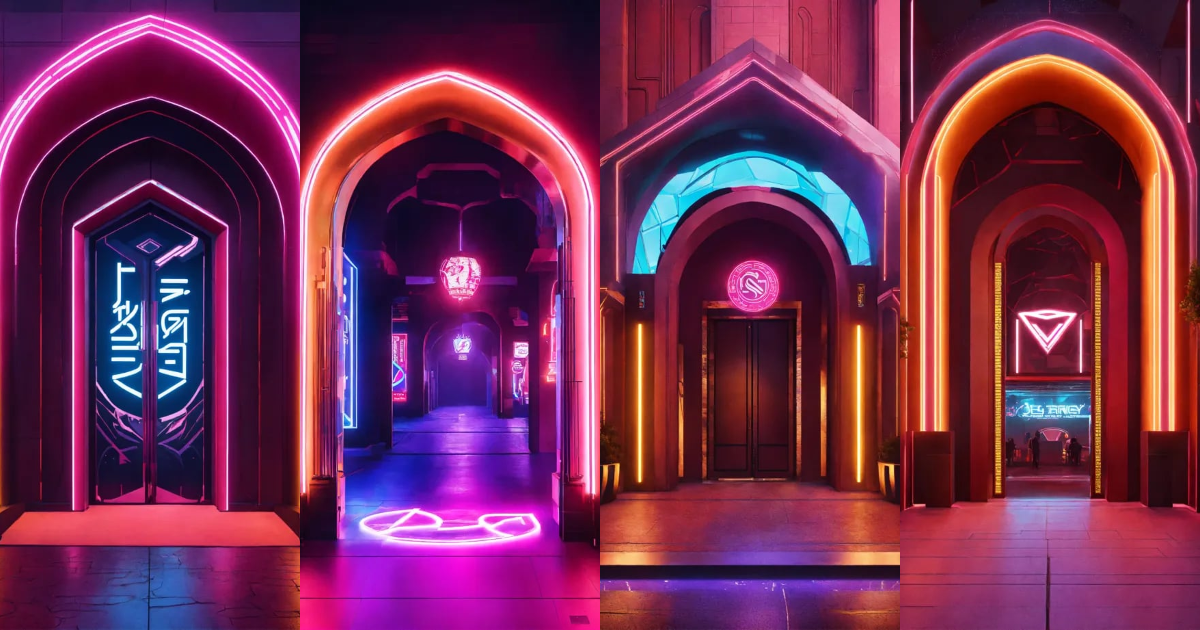 Lexica - Generate an image of the entrance of the esports venue with a ...