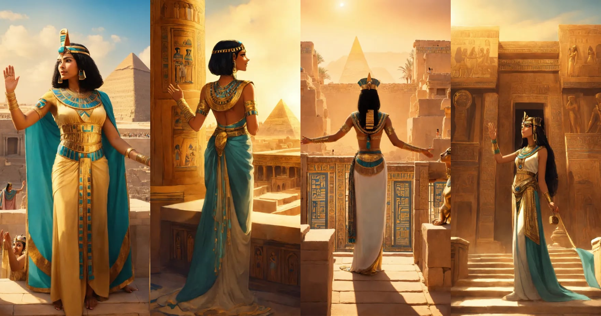 Lexica - Cleopatra waving to a large crowd of people from her balcony ...
