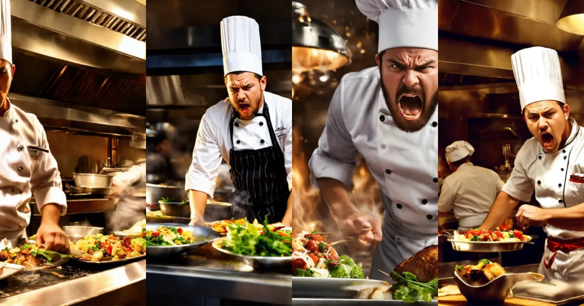 Lexica - An artistic photo realistic picture of an angry chef at a very ...