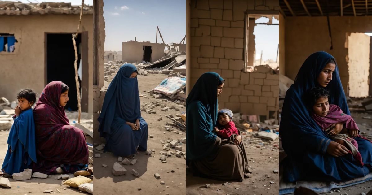 Lexica - A sad 35-year-old veiled Afghan mother with a 5-year-old child ...