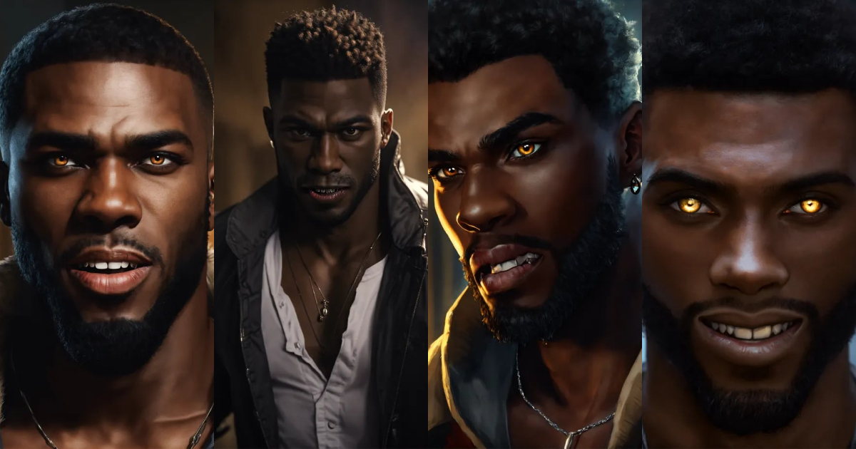 Lexica - Handsome, Black man, werewolf eyes, sharp teeth, ultra realistic