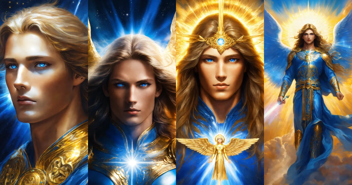 Lexica - Archangel michael with long hair, shinny blue eyes, full lips ...
