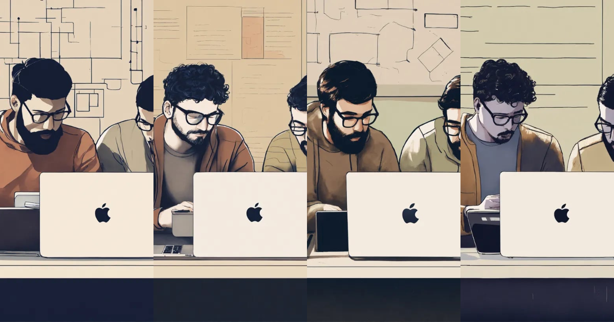 Lexica - Very simple drawing of two developers collaborating with a ...