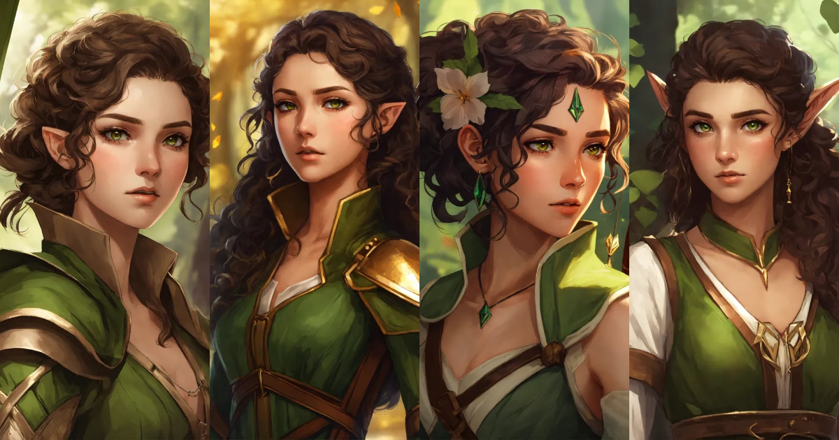 Lexica - Character art of a 24-year-old female wood elf, curly hair ...