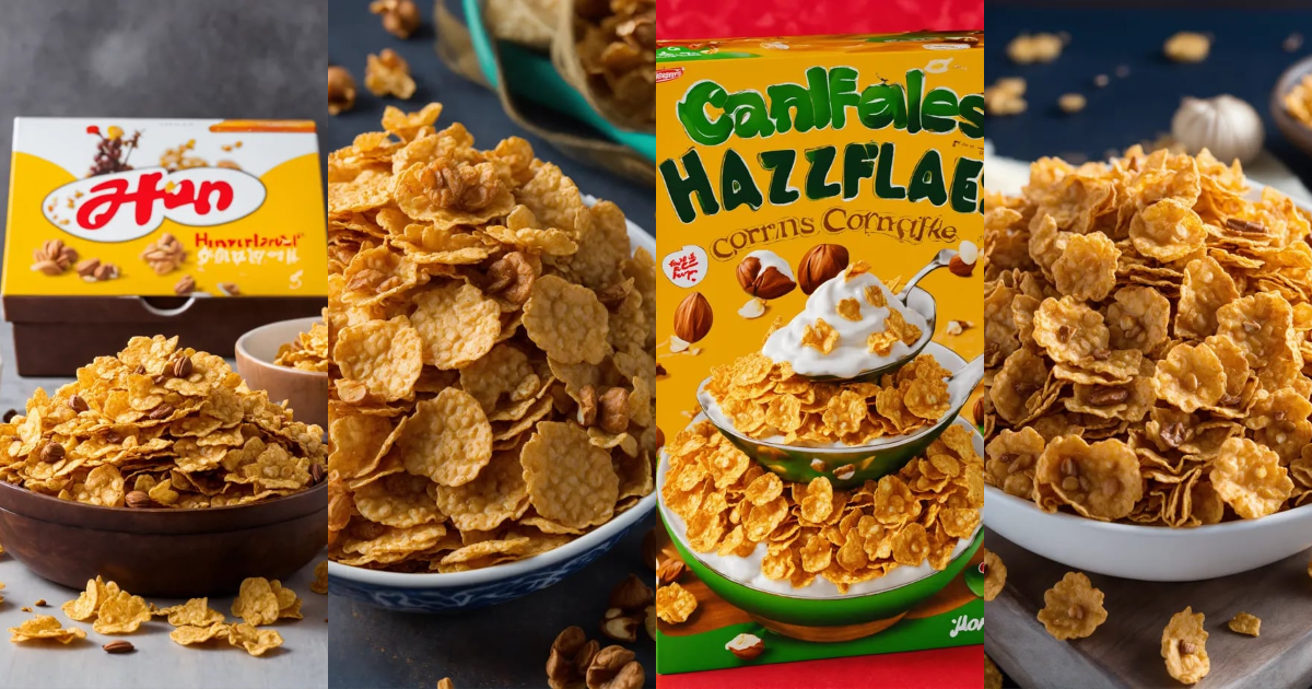 Lexica - Hazelnut flavored cornflakes box