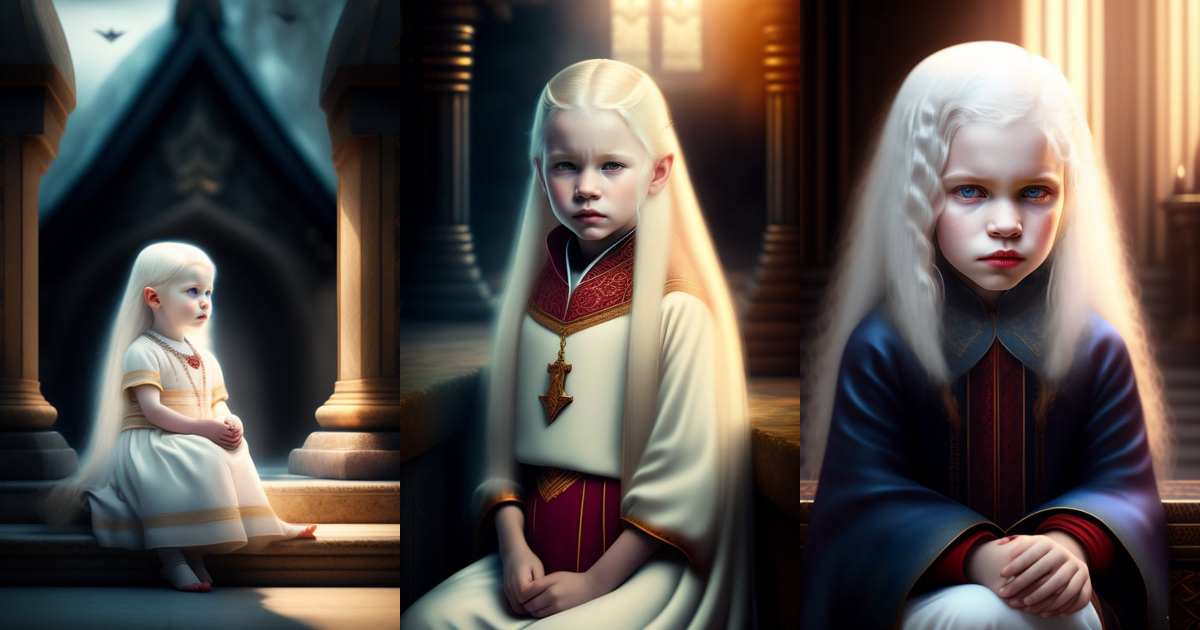 Lexica - Sad looking albino vampire female child in a temple sitting on ...