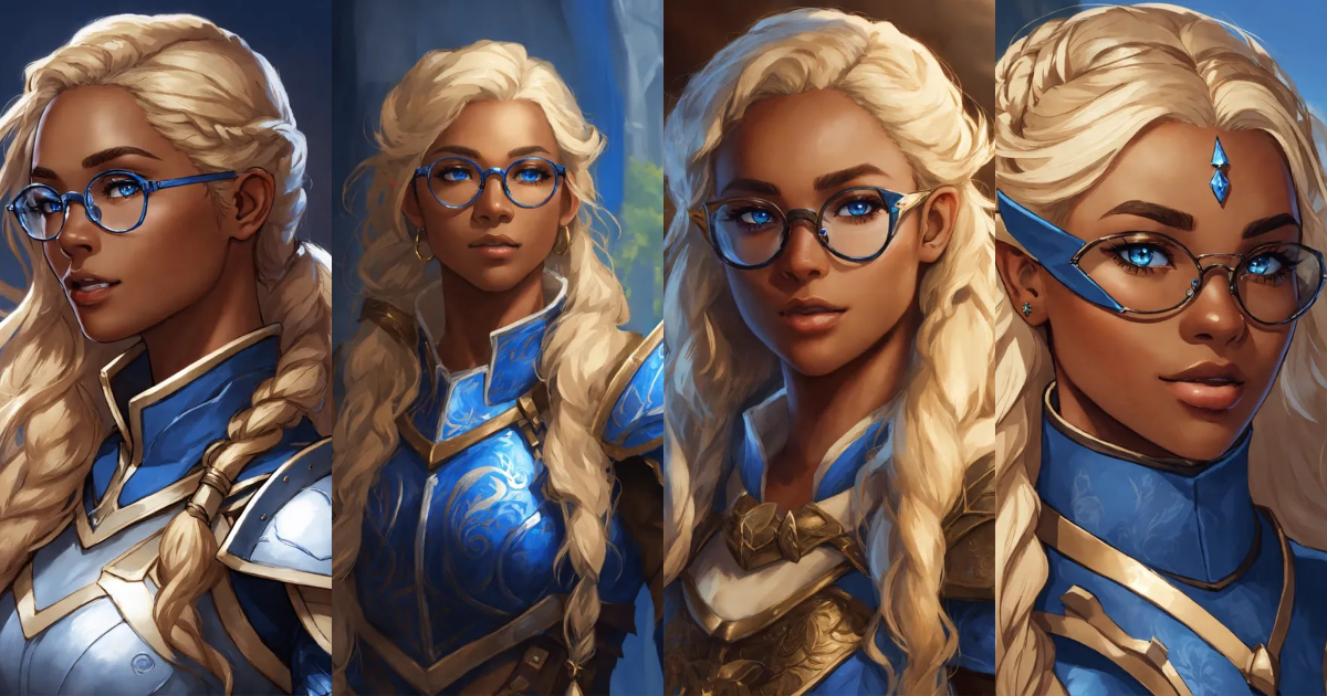 Lexica - A very brown skinned half elf woman, wearing glasses with deep ...