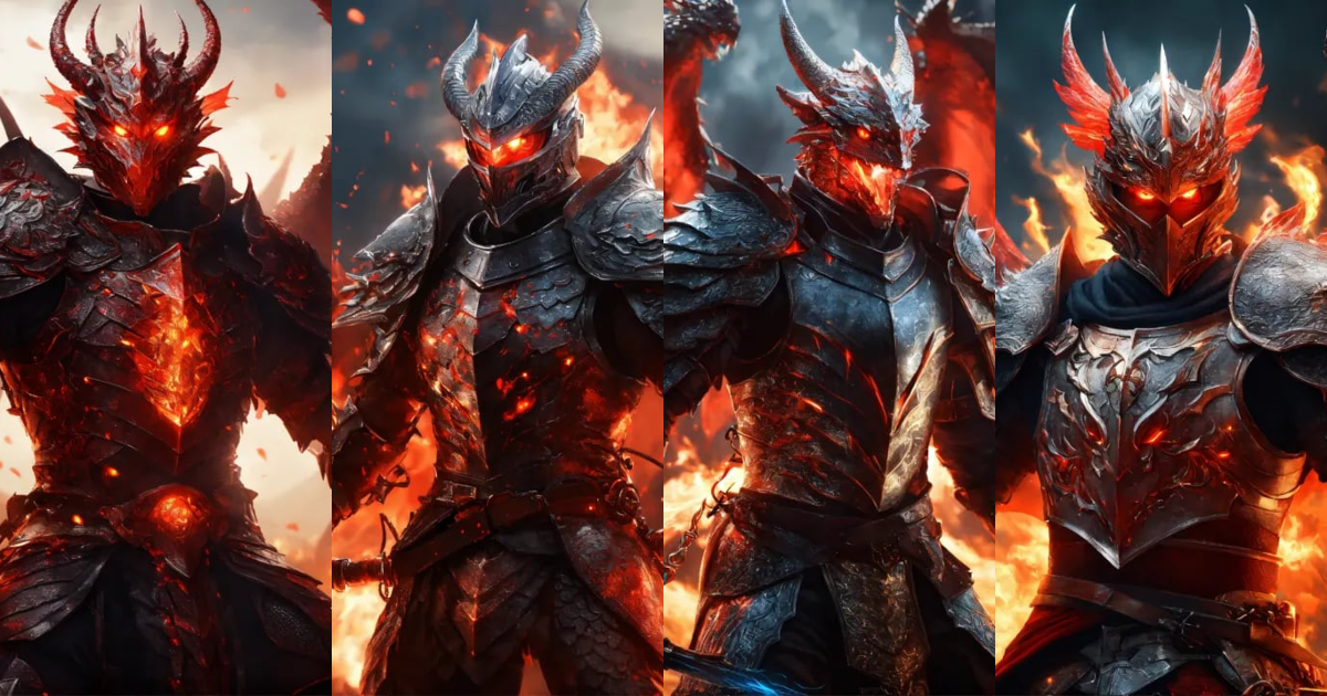 Lexica - Glowing red eyes knight with a white bone armor and 85% ...