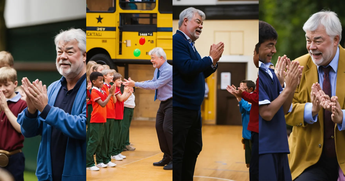 Lexica - Matthew Kelly clapping his hands near a schoolboy