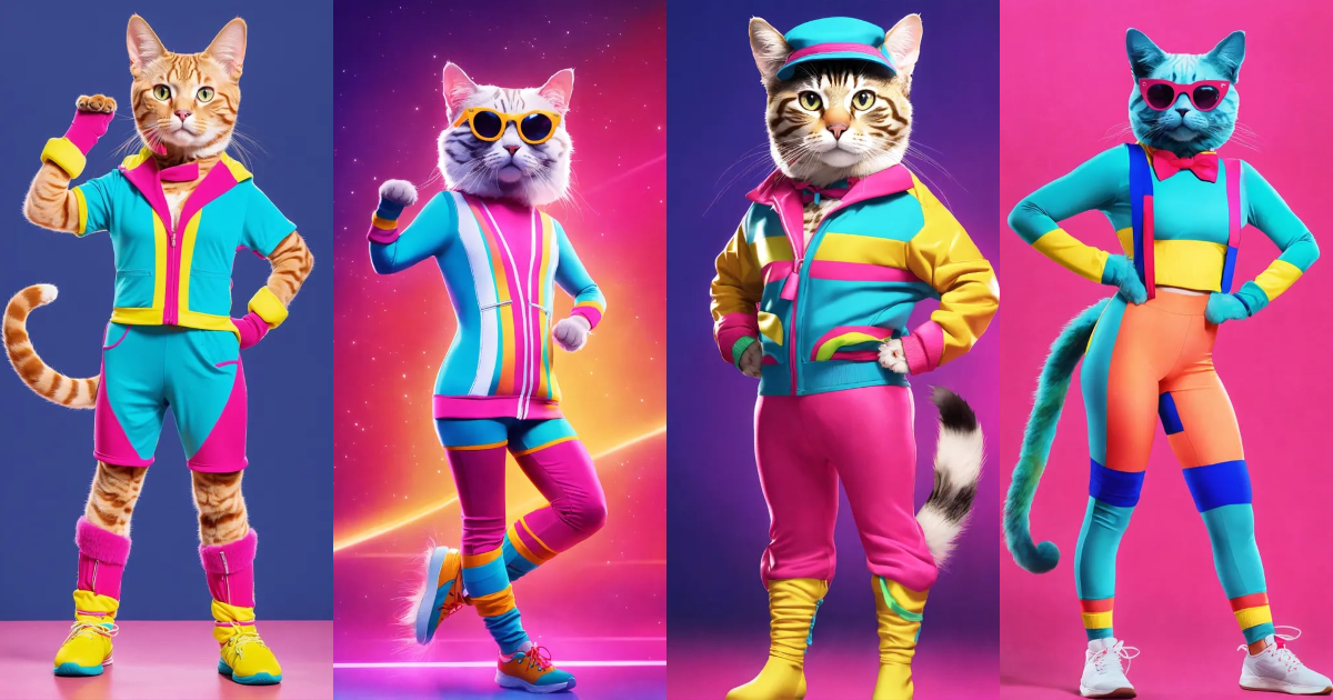 Lexica - Create an image of a cat dressed as a retro '80s aerobics ...