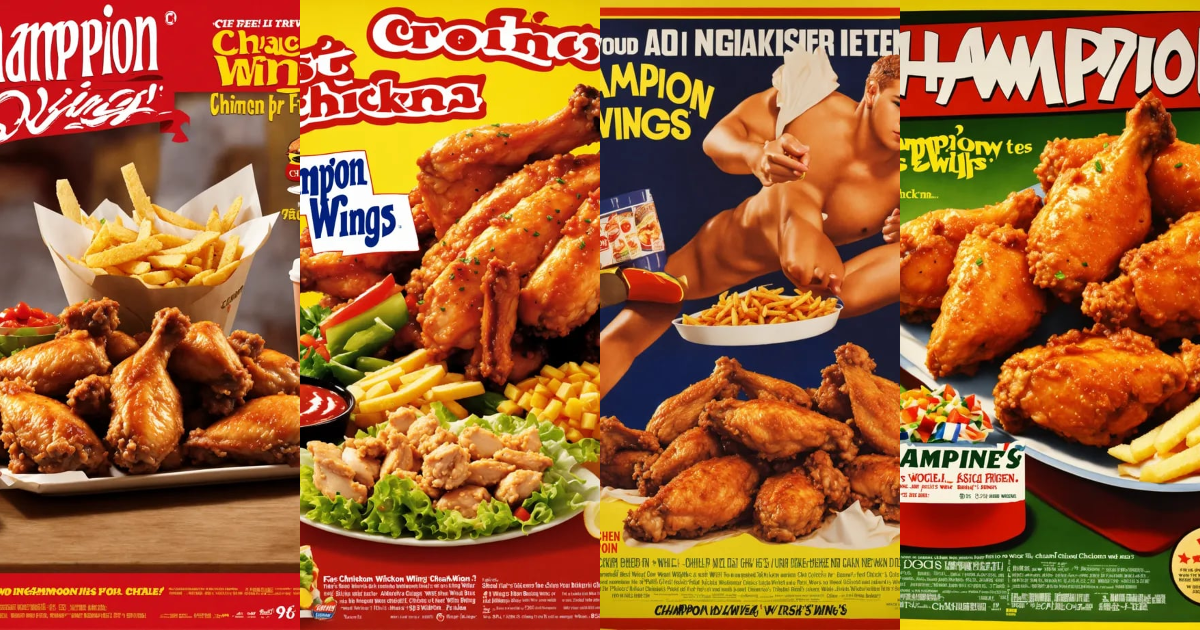 Lexica - Fast food chicken wings advertisement poster for "Champion's"
