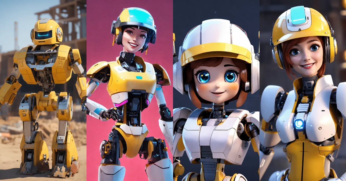 Lexica - Generates a female bot construction, a very smiling animated ...