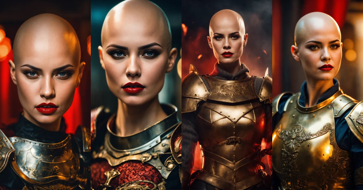 Lexica - Photo quality portrait of beautiful bald female warrior knight ...