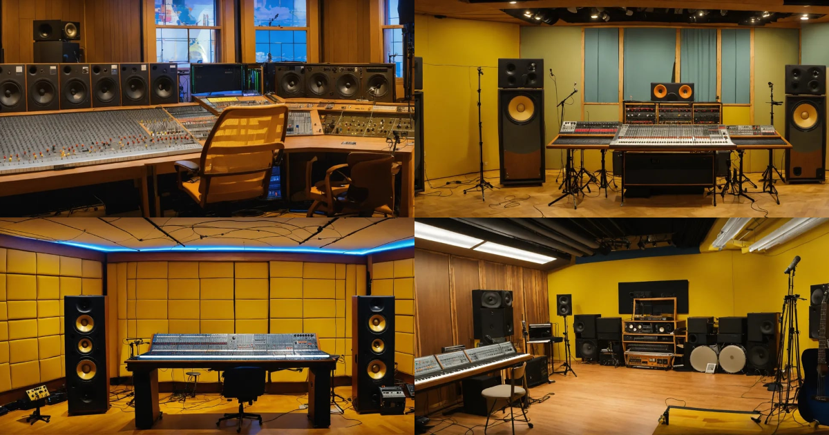 Lexica - Fantasy. A 70s style music recording studio. Many clouds on ...