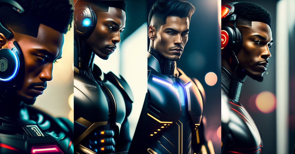 Lexica - Cyborg with computer, a character side portrait, realistic ...