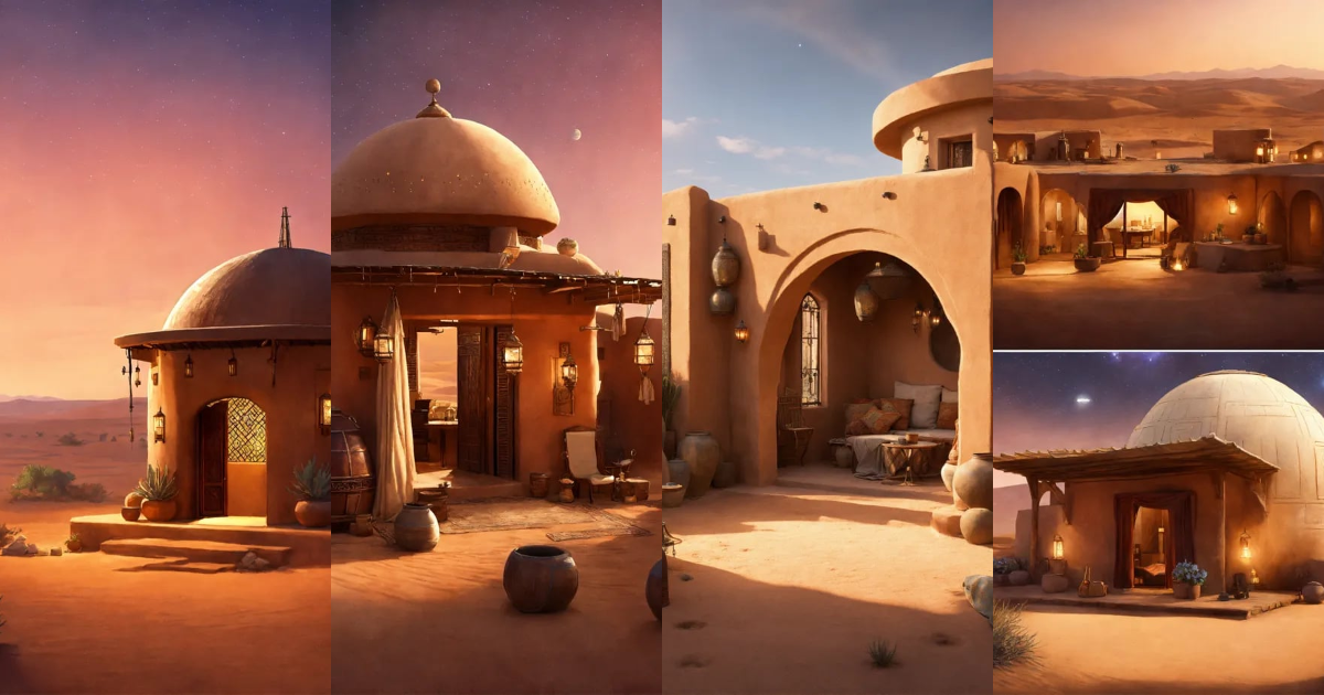 Lexica - Concept art of a large desert home, star wars, jakku, desert ...