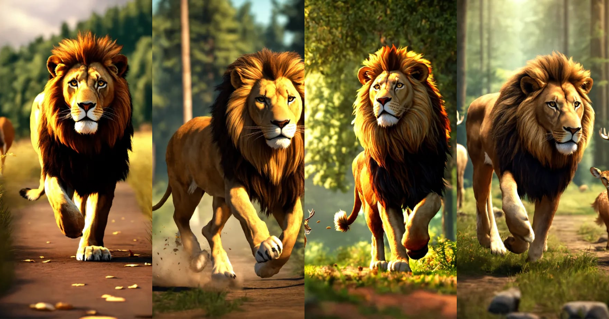 Lexica - 3d animation style lion chasing deer for food