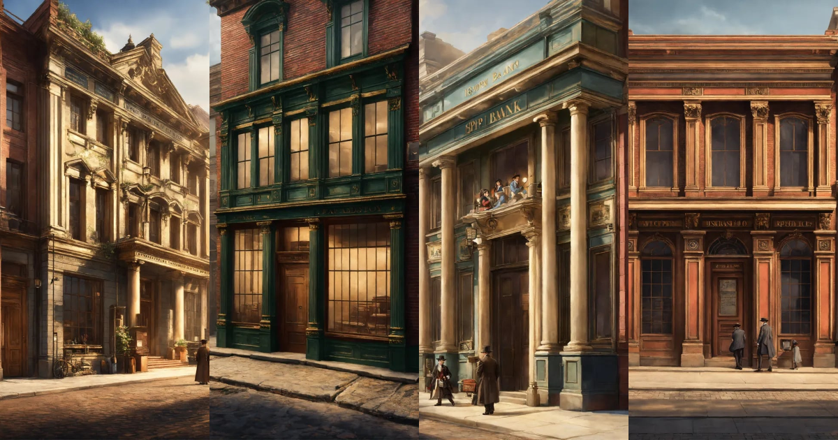 Lexica - Outside of a Bank in 1800s, hyper realistic.