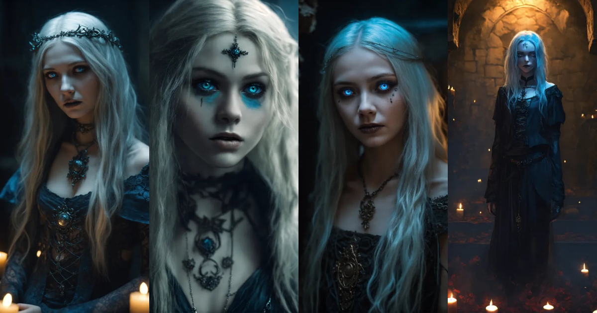 Lexica - Body portrait, 12 year old childlike female goth necromancer ...