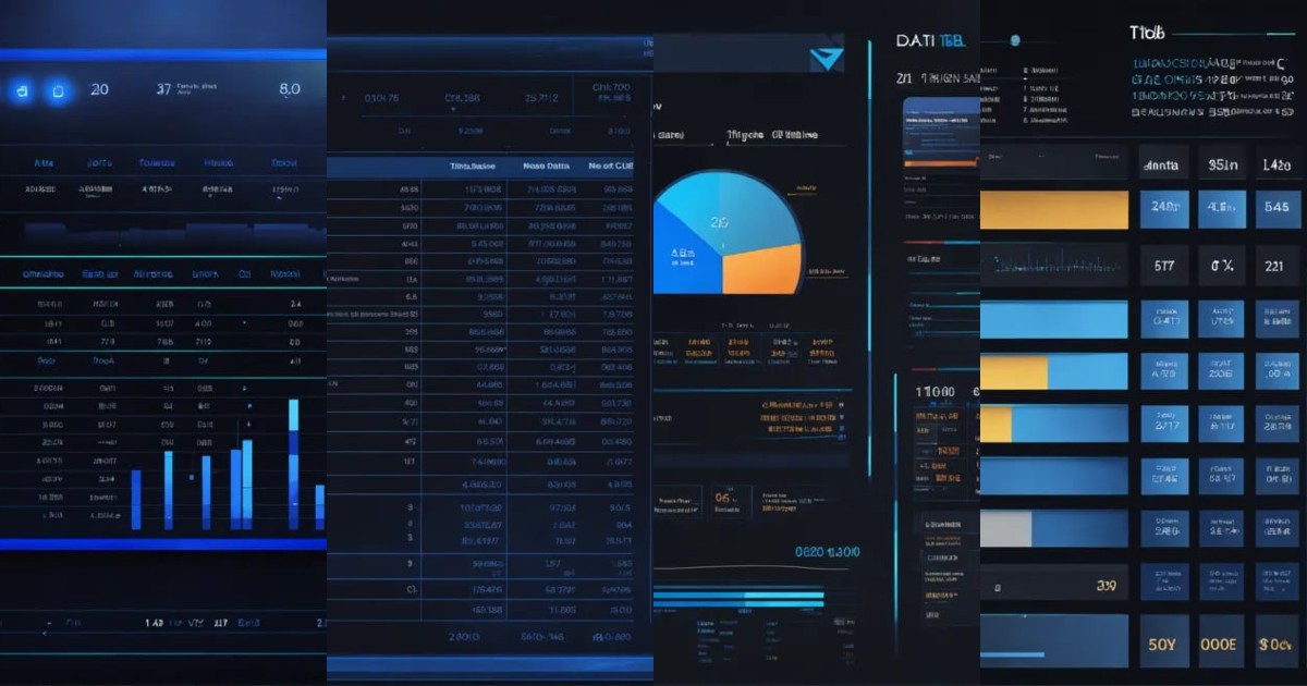 Lexica - Data table design, on a black background, ultramarine color