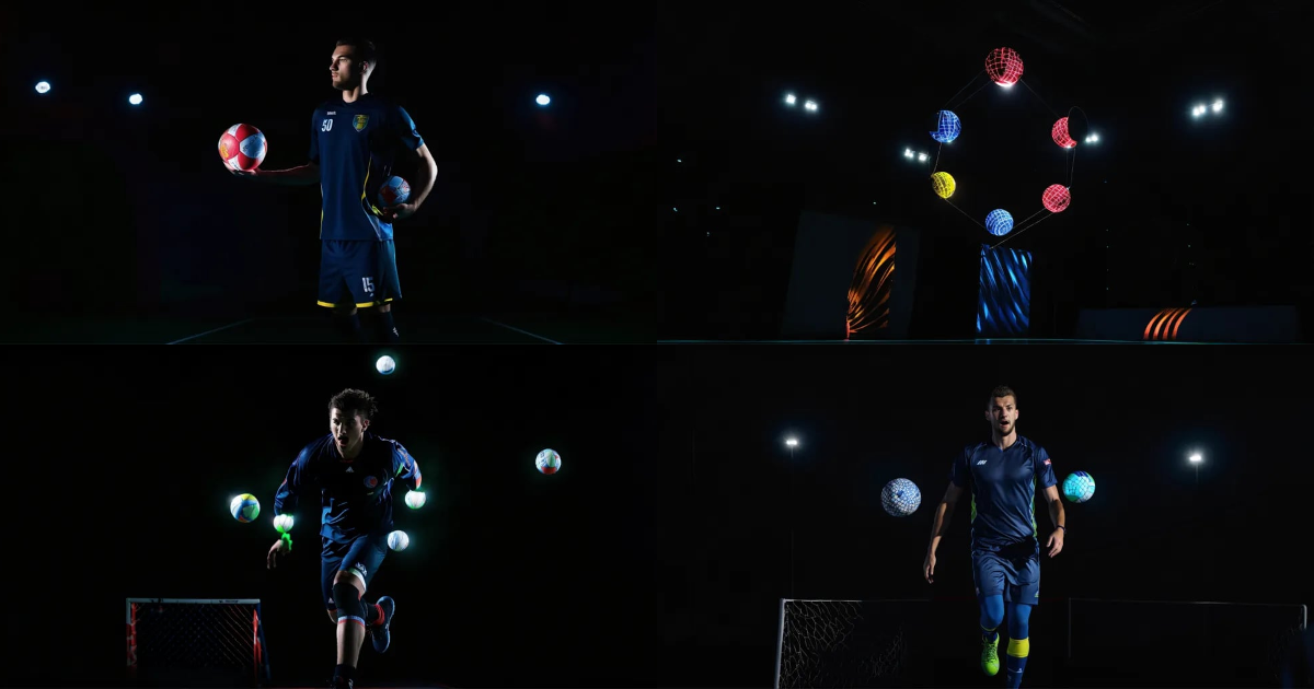 Lexica - Design an image featuring 50 illuminated handballs forming ...
