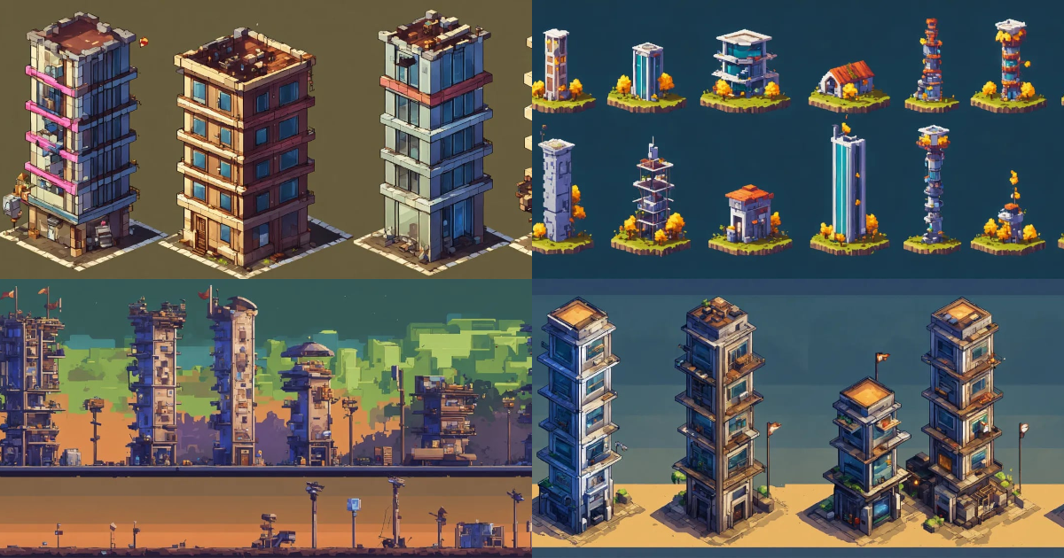 Lexica - Simple clean blocky 2d isometric pixel concept sprites of an ...