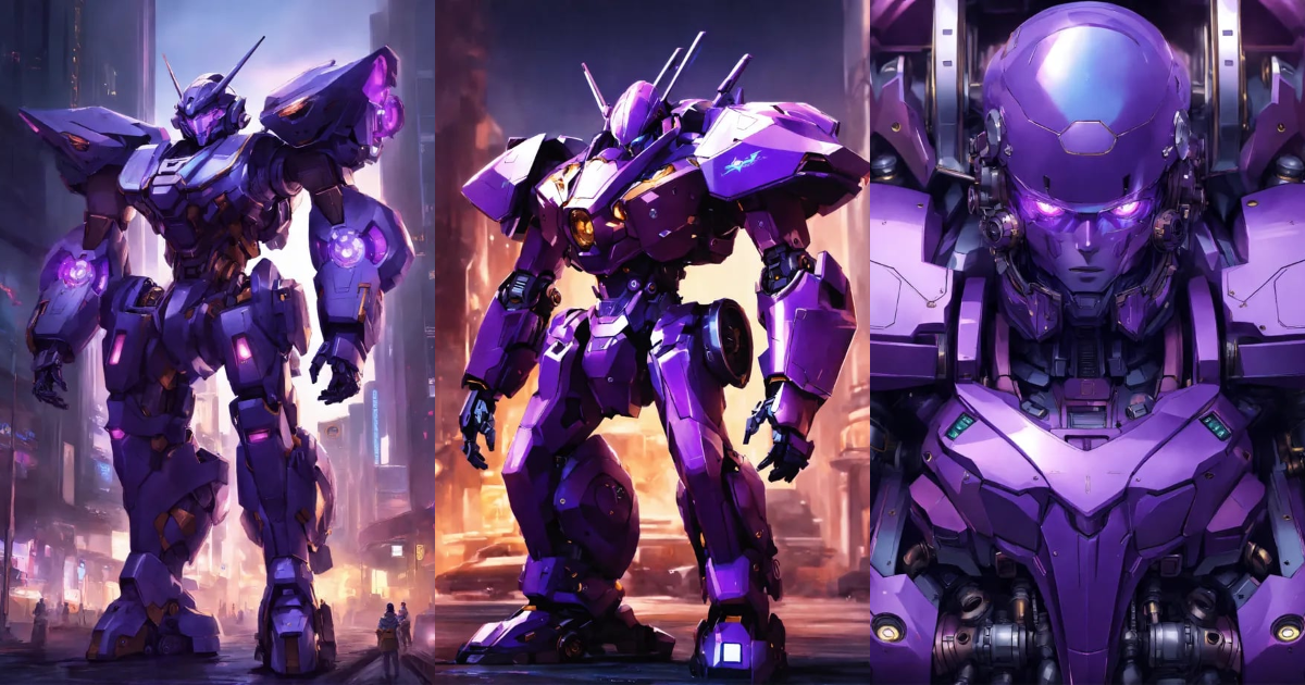 Lexica - Anime art of a royal purple purely mechanical gear large mecha ...
