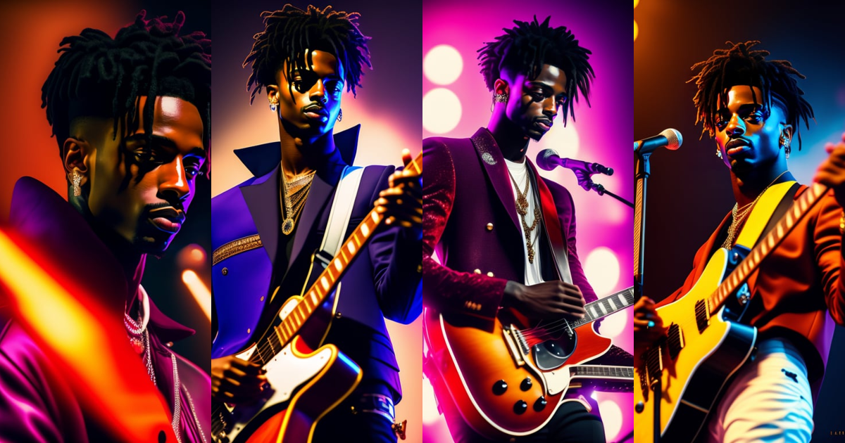 Lexica - Cinematic portrait of playboi carti on stage with a guitar ...