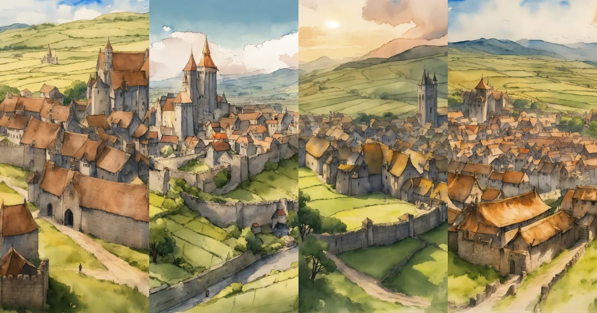 Lexica - The walled town of Bree from LOTR in vagabond manga drawing ...