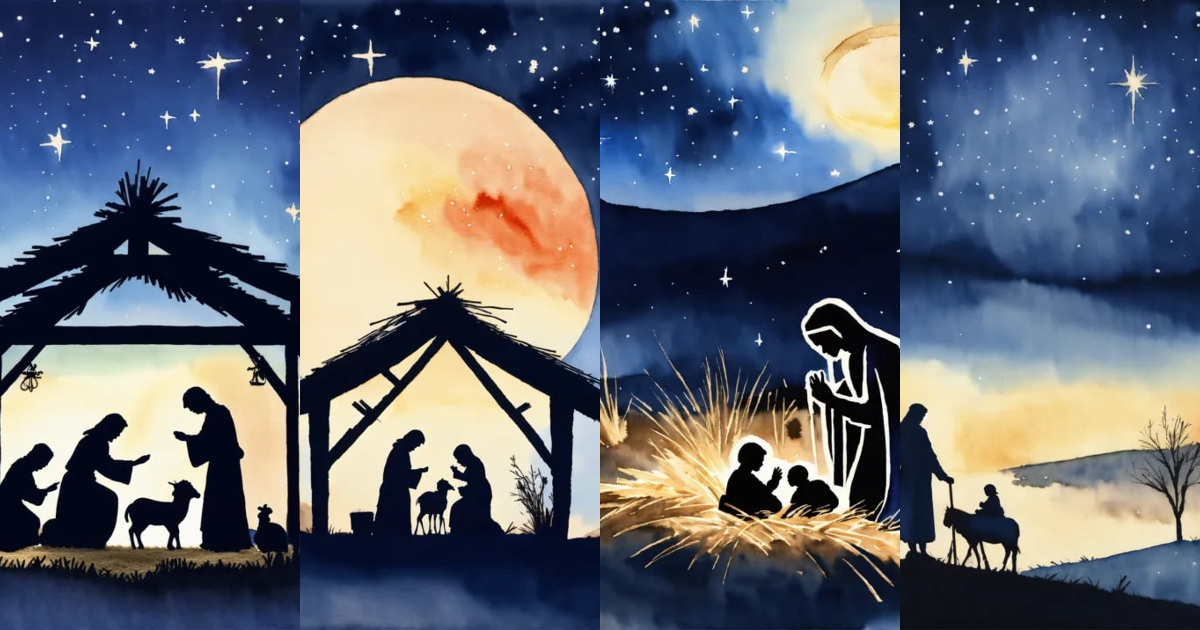 Lexica - A watercolor of a silhouette of a traditional nativity scene ...