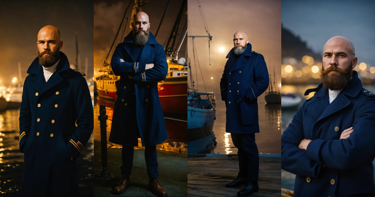 Lexica - Norwegian sailor with arms crossed, peacoat, bald and beard ...