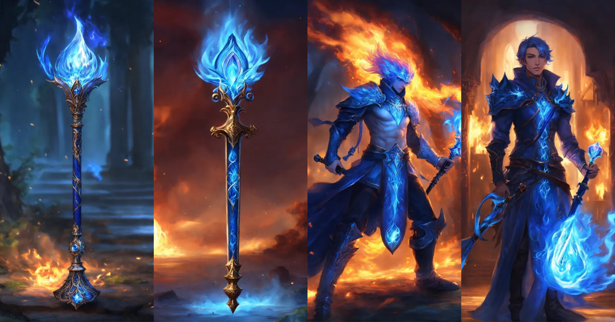 Lexica - Blue flaming magic staff mmorpg fantasy