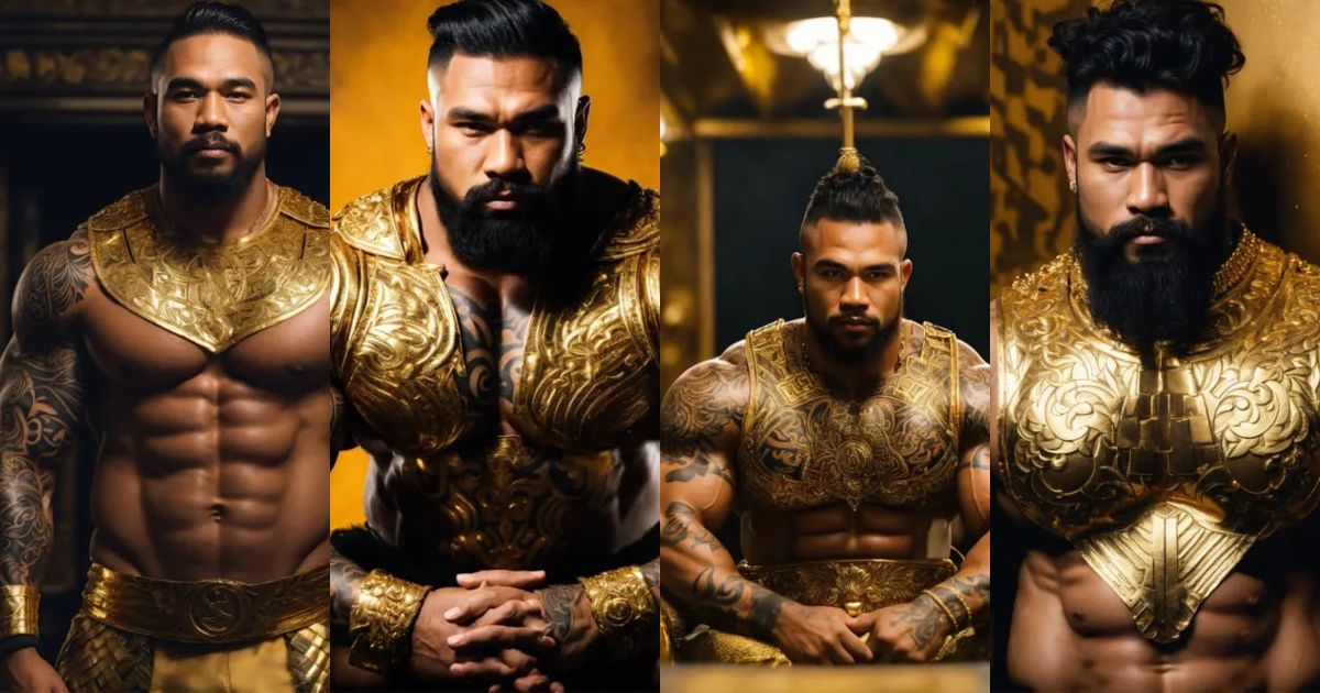 Lexica - A full shot of a handsome bodybuilder Samoan warrior dressed ...