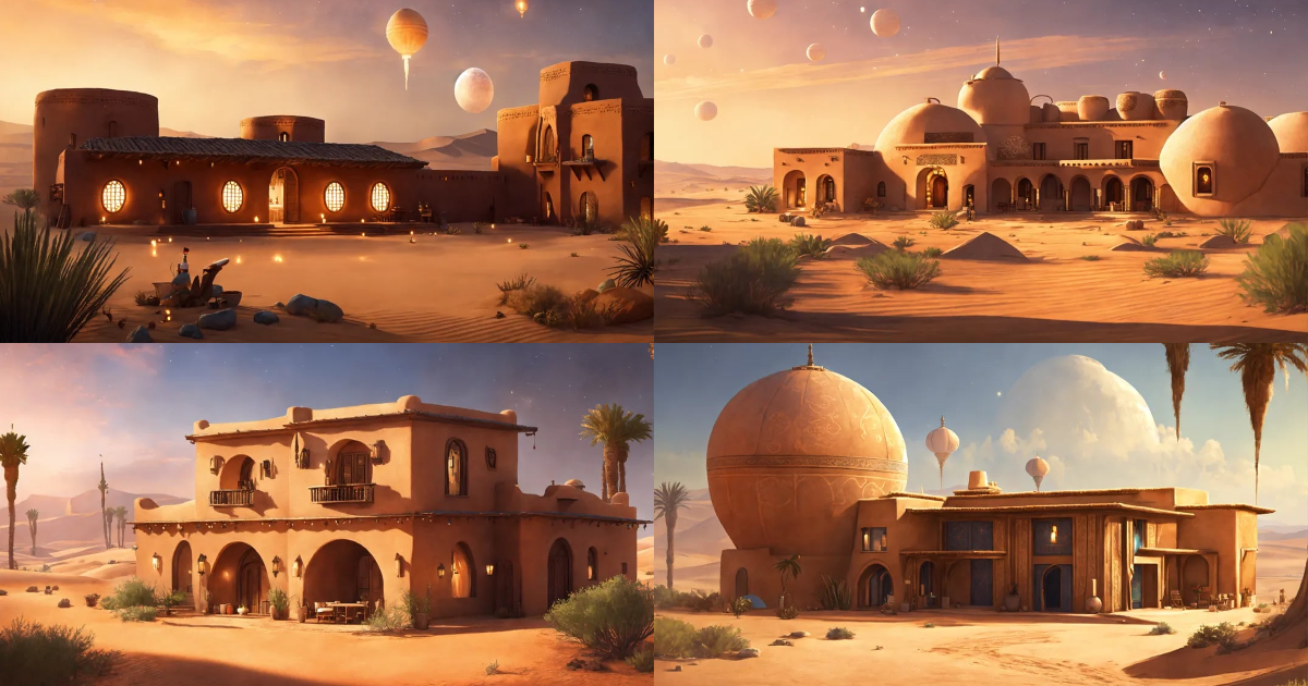 Lexica - Concept art of a large desert home, jakku, desert, flat roof ...