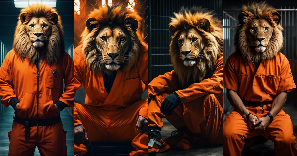 Lexica - Dark aesthetic, a lion furry wearing an inmate orange jumpsuit ...