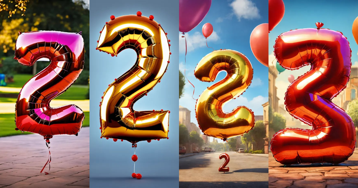 Lexica - Balloon in shape of the number 2, cartoon style, well shaded ...