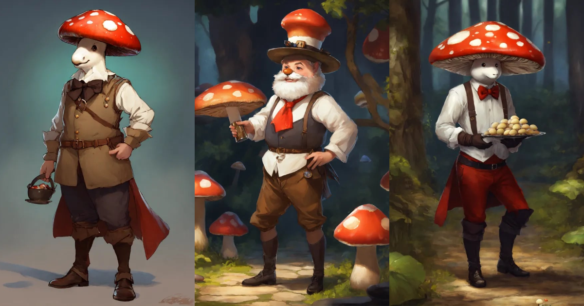Lexica - Mushroom man wearing a waiter outfit that speaks french, dnd ...