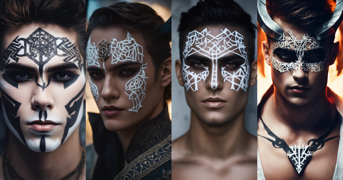 Lexica - Minimal White demonic runes makeup face male