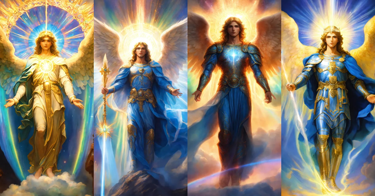 Lexica - Archangel Michael with an adult face, ethereal aura, prismatic ...