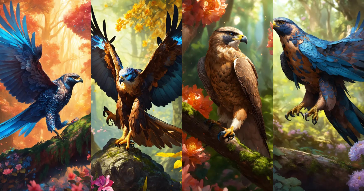 Lexica - Big animal falcon, armor magic, flying around forest ...