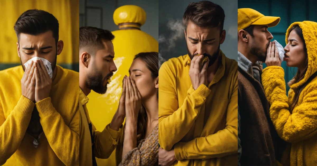 Lexica - Realistic photo of a man breathing out yellow foul air from ...