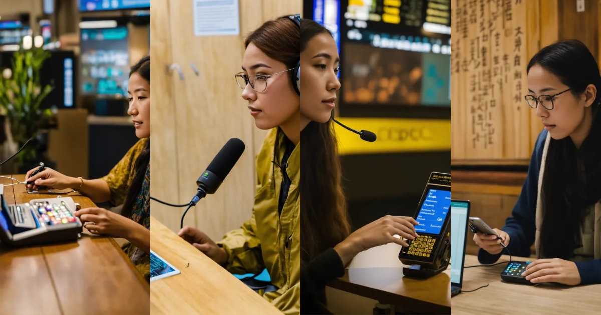 Lexica - A photo of a person using a translation device. The person is ...