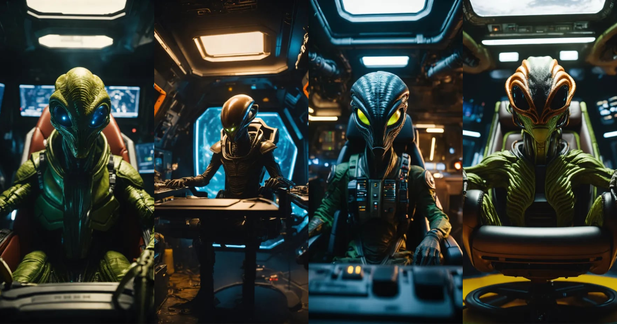 Lexica - Wide angle Environmental shot of alien creature in a cluttered ...