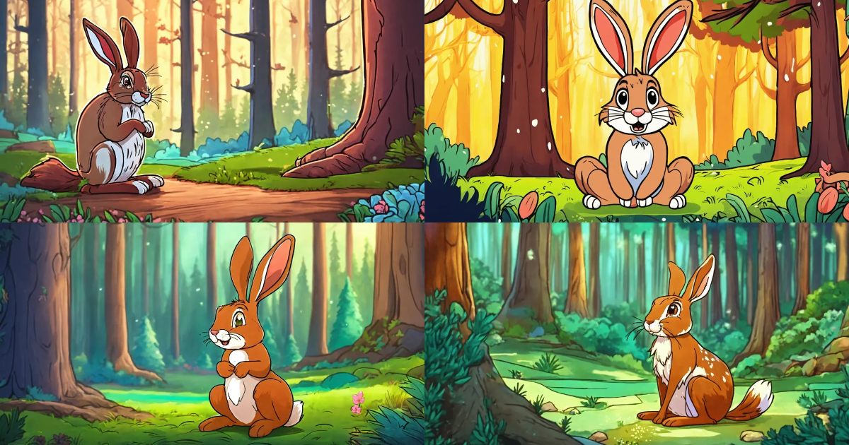 Lexica - Cartoon style crying hare is sitting near the pine tree in the ...