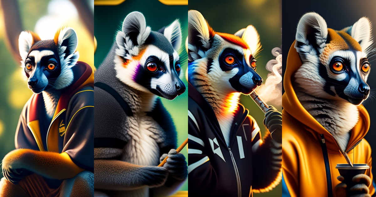 Lexica - Portrait of a lemur smoking a blunt wearing a track suit ...