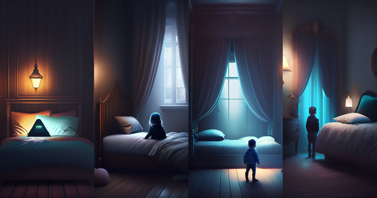 Lexica - Dark bedroom, scared child in bed, ominous monster lurking in ...