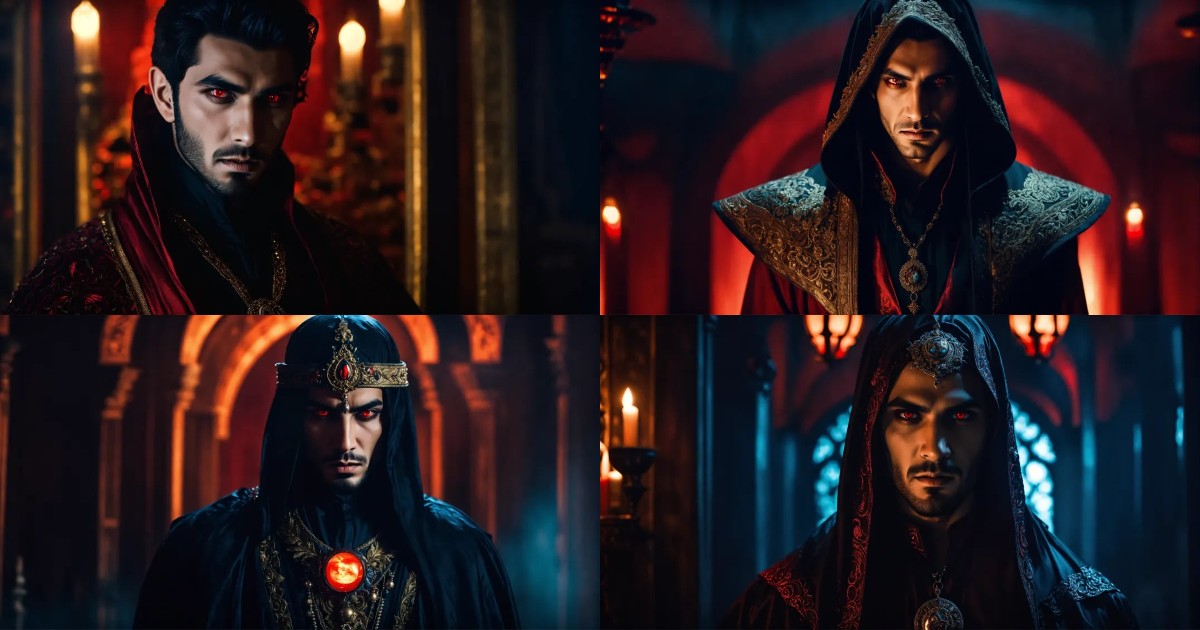 Lexica - Sinister and dramatic portrait of a young handsome Arab evil ...