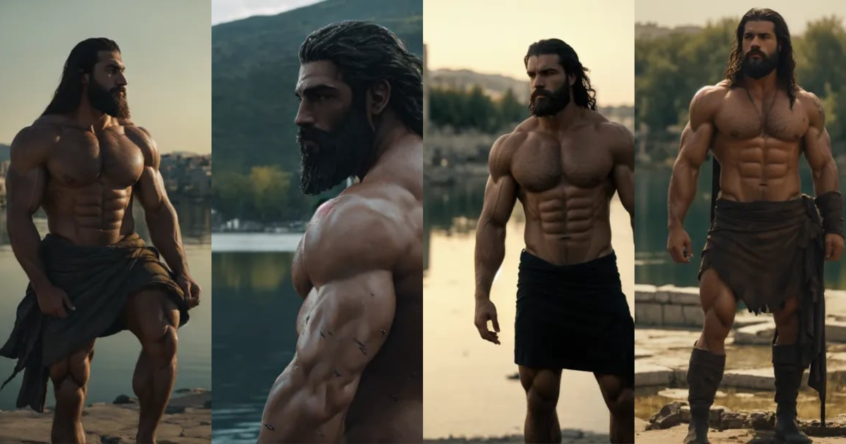 Lexica - A muscular statue of a strong Greek man with a beard and scars ...