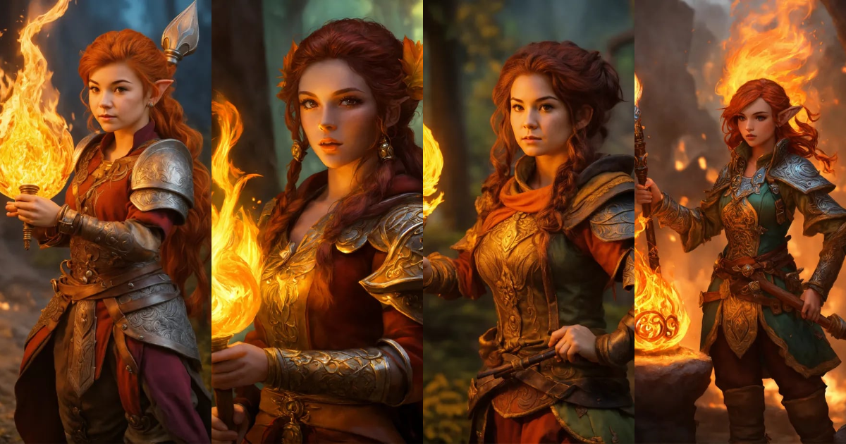 Lexica - Female halfling elementalist with fire for hair holding a ...