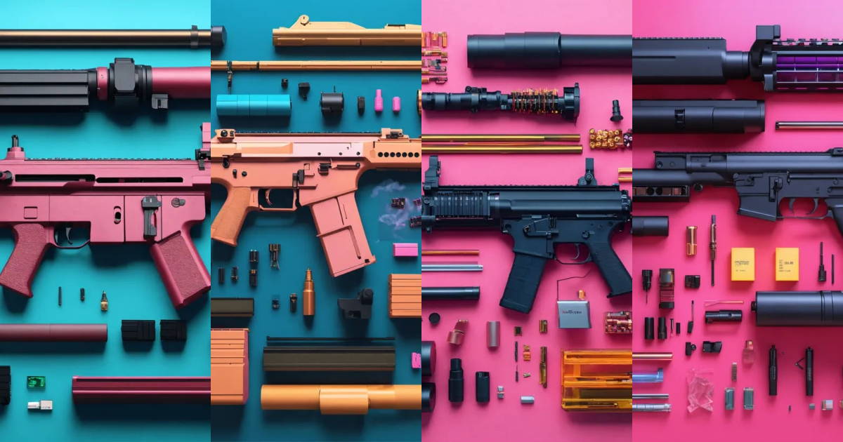 Lexica - Components of a submachine gun, knolling layout, 8k ...